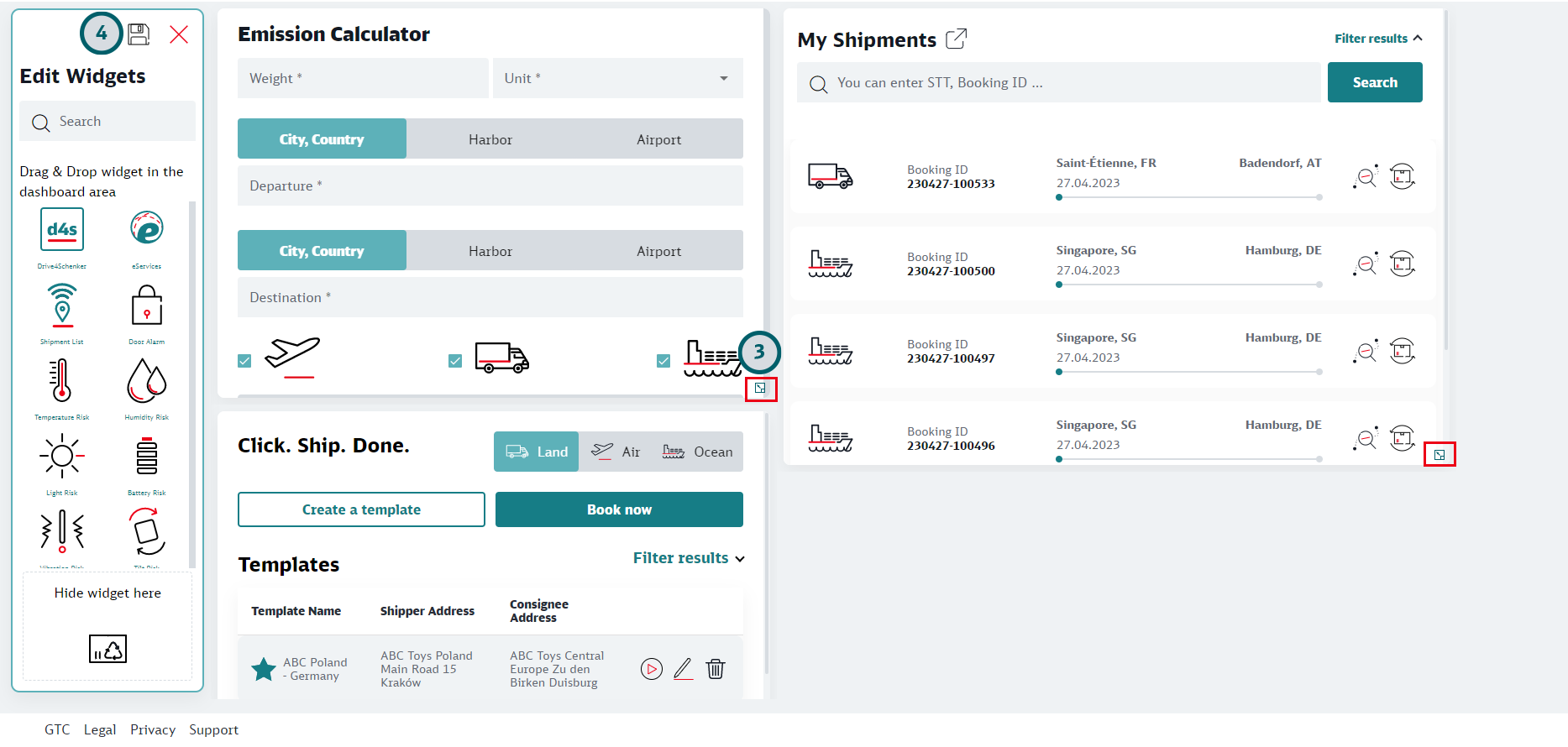 Using the DB SCHENKER | connect dashboard