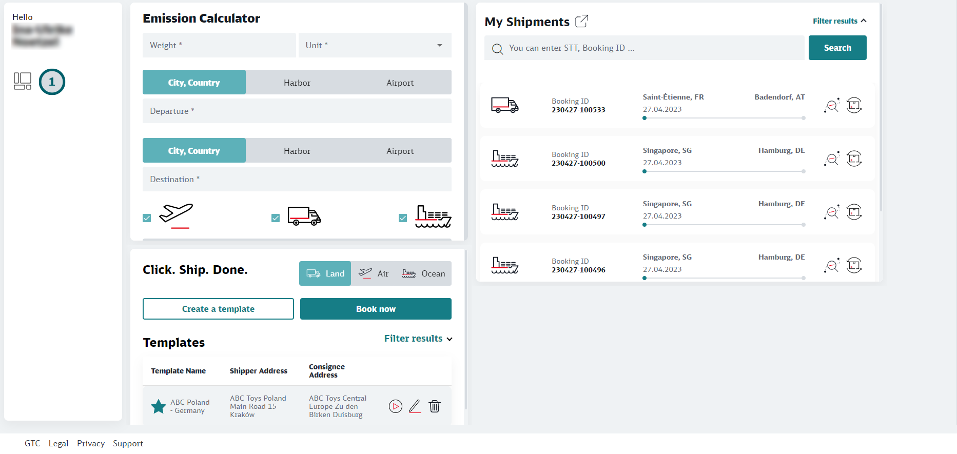 Using the DB SCHENKER | connect dashboard