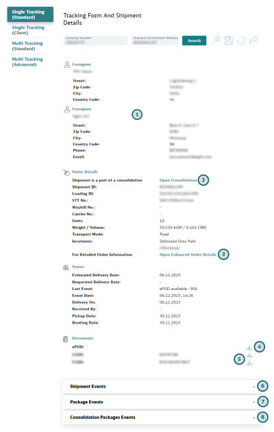 Tracking your shipment with WebCOS