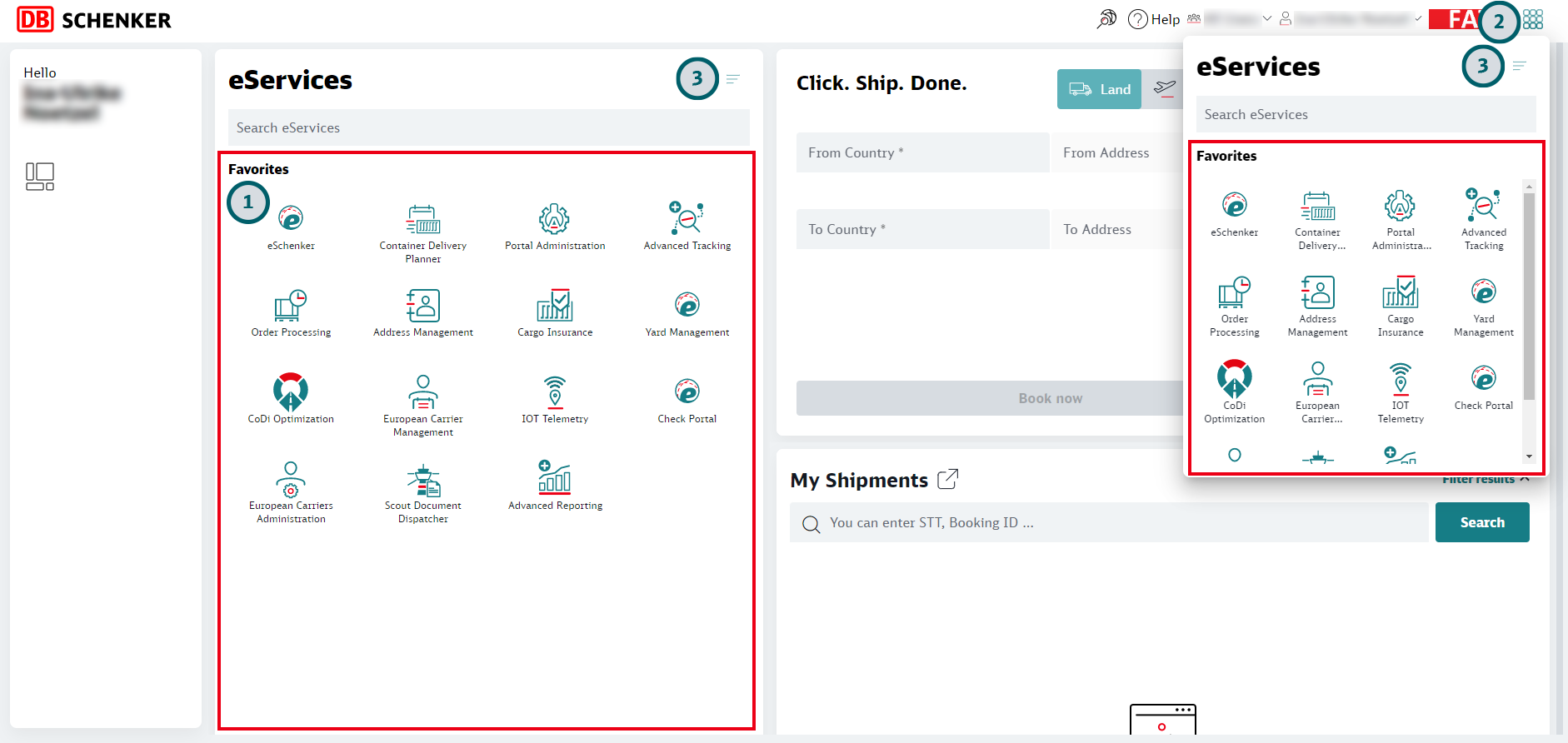 Using the DB SCHENKER | connect dashboard